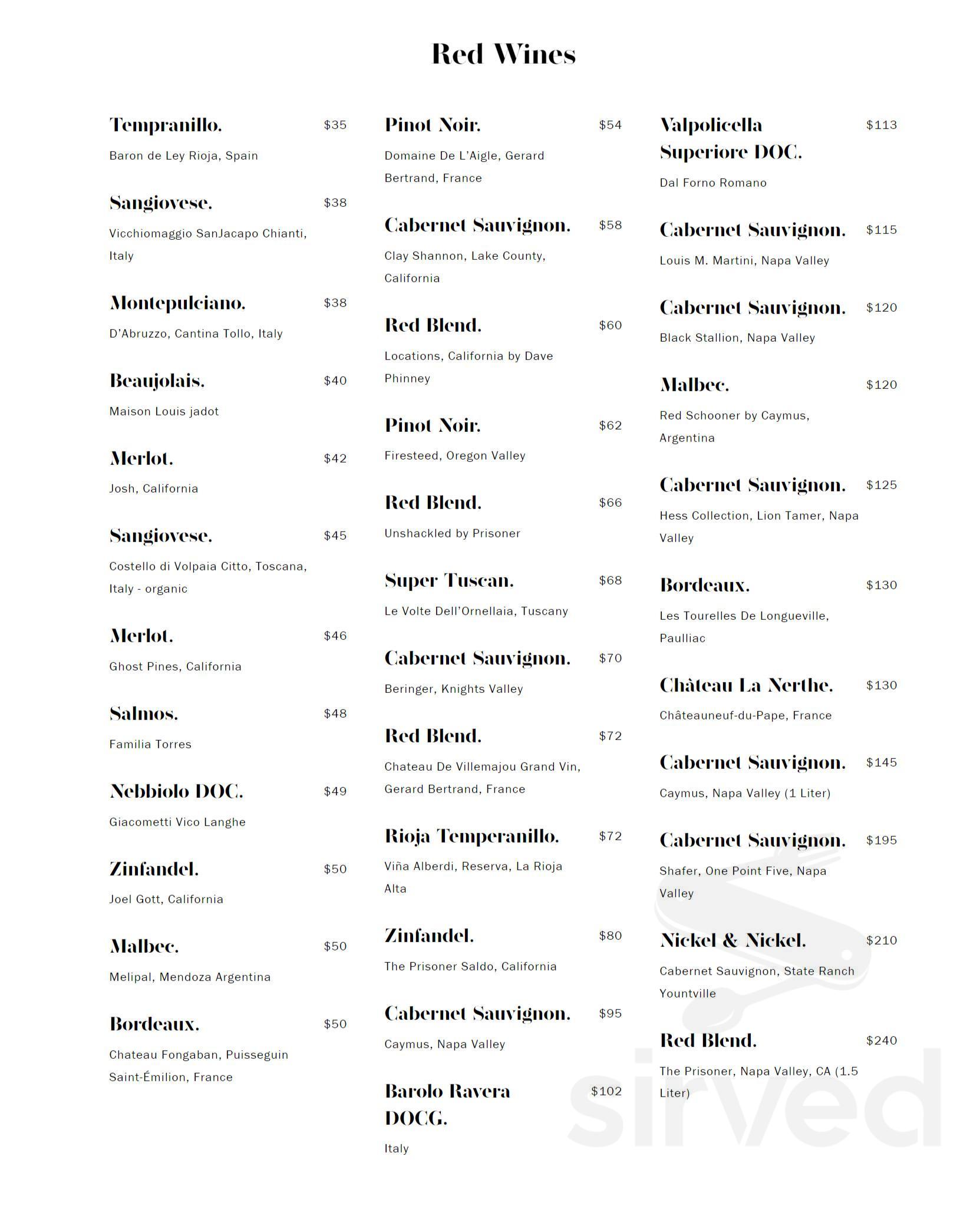 The Charles menu in Wethersfield, Connecticut, USA