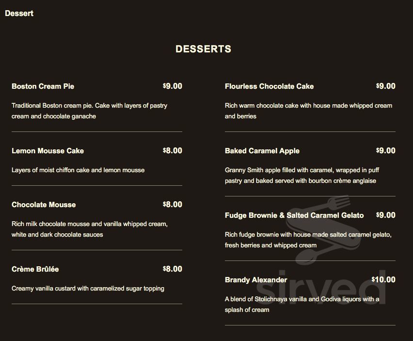 Walter's Bistro menu in Colorado Springs, Colorado, USA