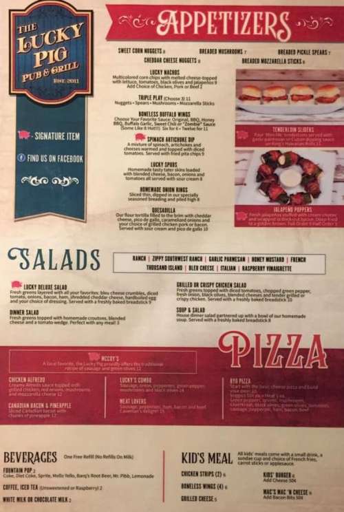 Lucky Pig Pub & Grill menu in Ogden, Iowa, USA