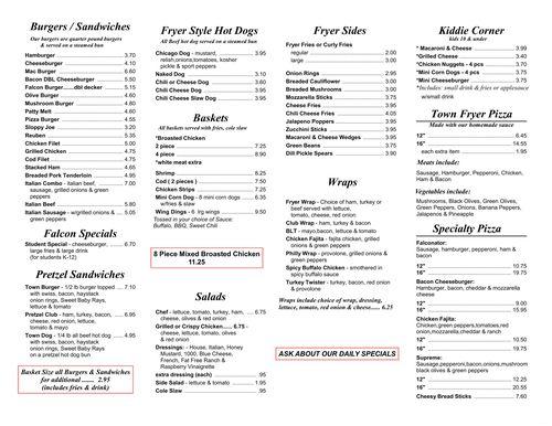Town Fryer menu in Constantine, Michigan, USA