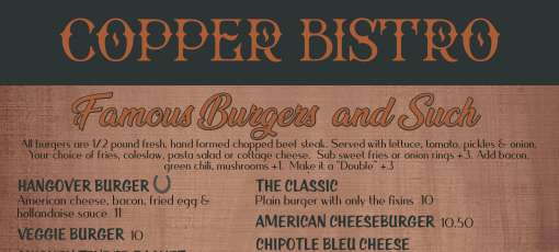 Menu for Copper Bistro in Globe, AZ | Sirved