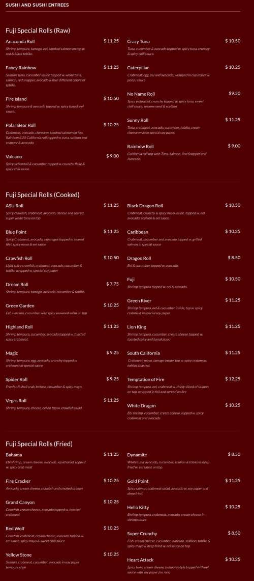 Fuji Japanese Cuisine menu in Poplar Bluff, Missouri, USA