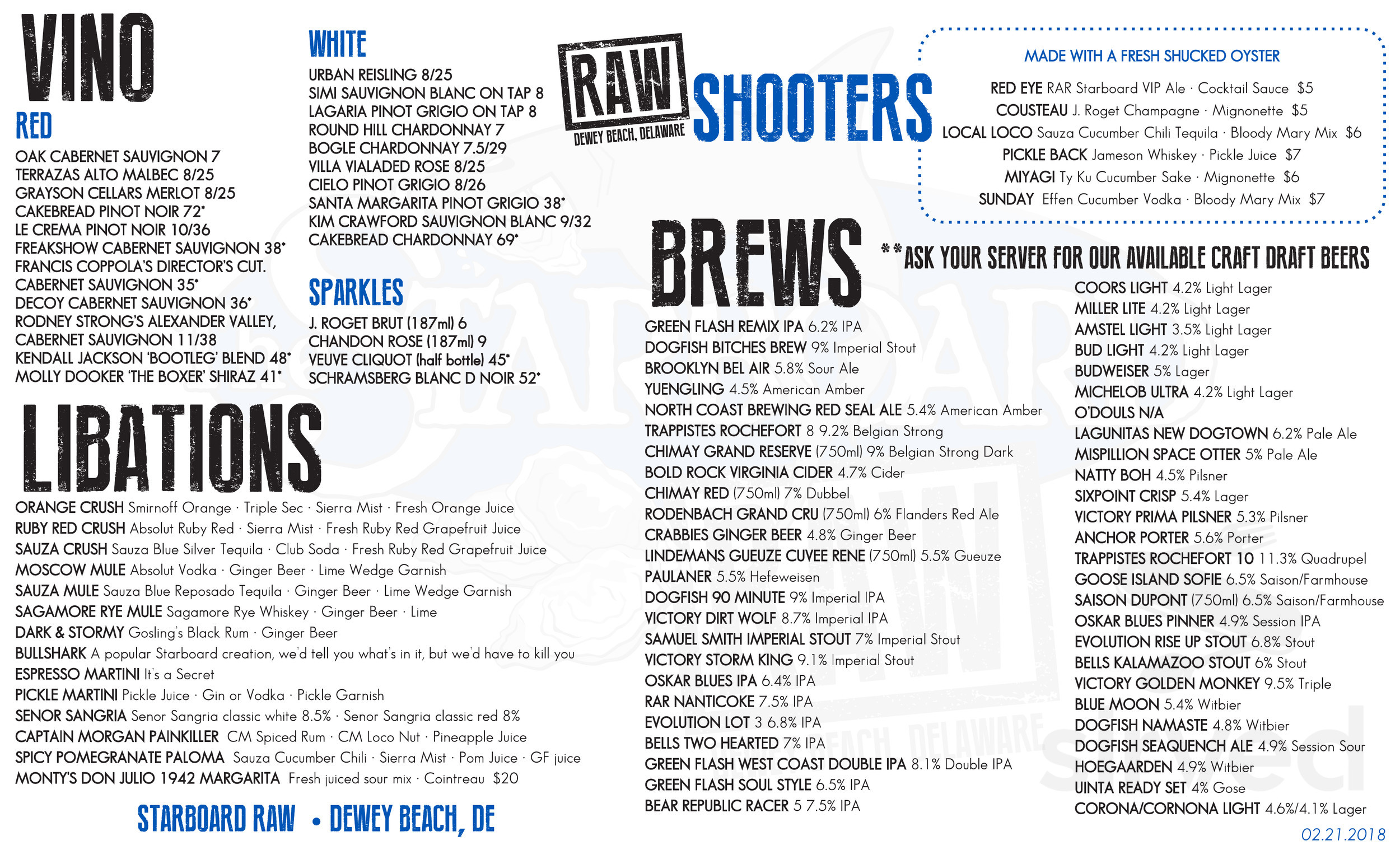 Starboard Raw menu in Dewey Beach, Delaware, USA