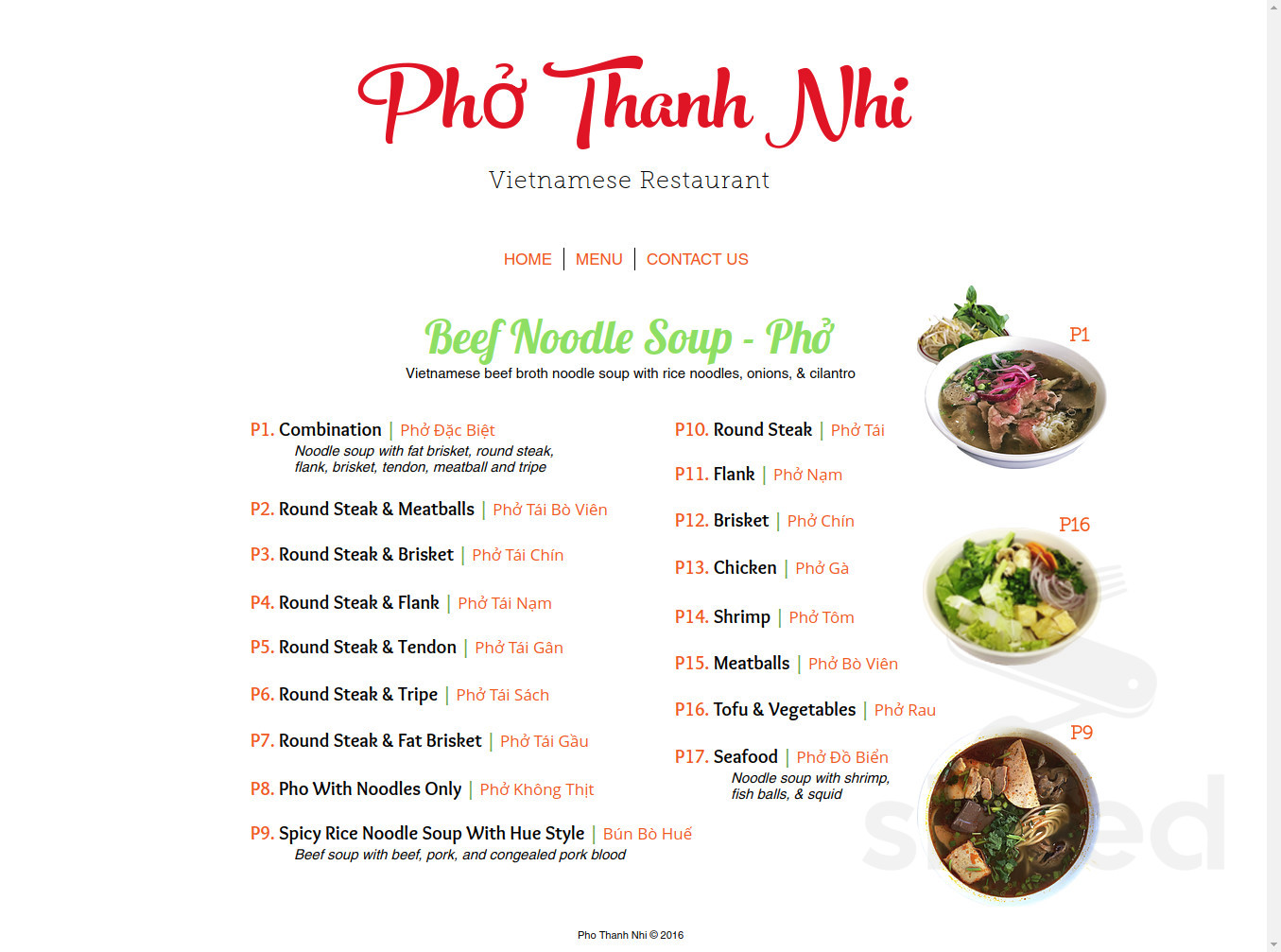 Pho Thanh Nhi (Vietnamese Food) menu in Cedar Park, Texas, USA