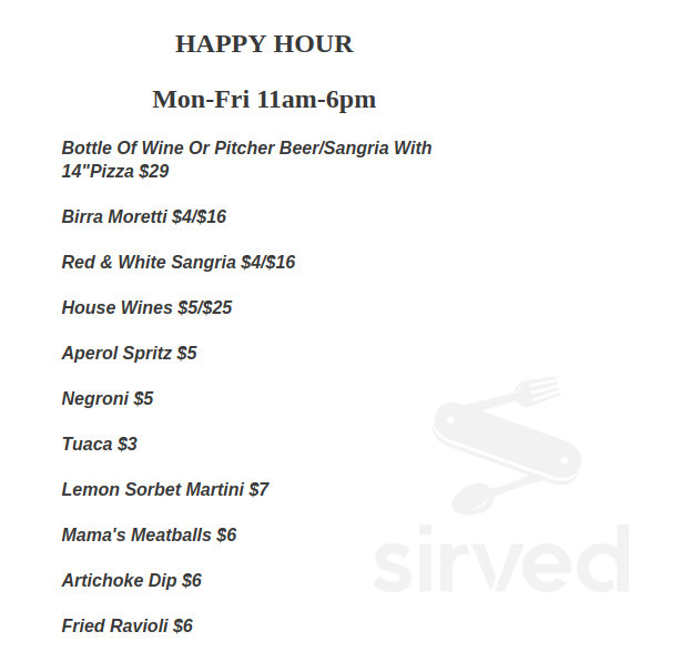 Ravenna Italian Grille & Bar menu in Dallas, Texas, USA