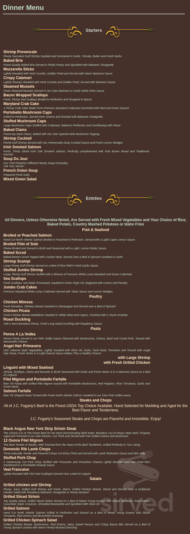 J C Fogarty's menus in Bronxville, New York, United States