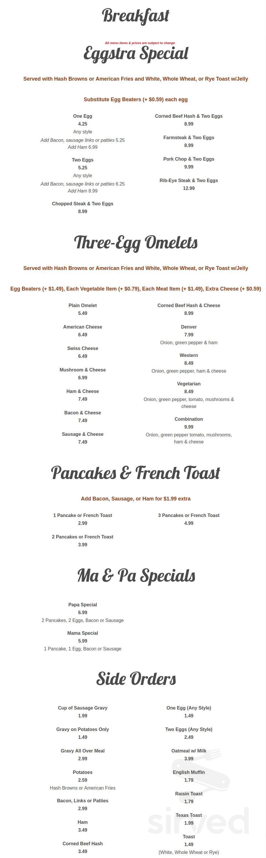 Menu for Old Route 66 Family Restaurant in Dwight, IL | Sirved