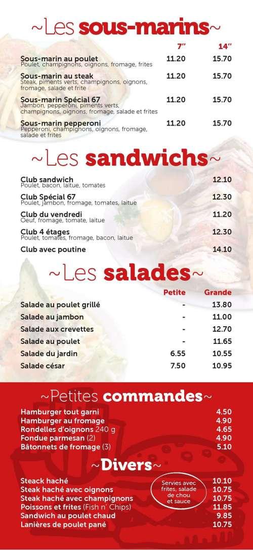 Restaurant Pizzeria 67 menu in Trois-Rivières, Quebec, Canada