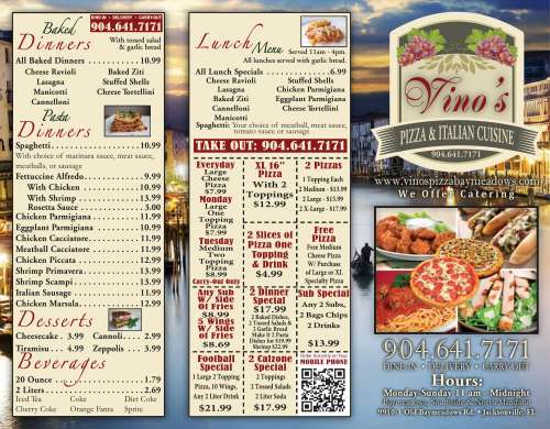 Vino's Pizza & Grill menu in Jacksonville, Florida, USA