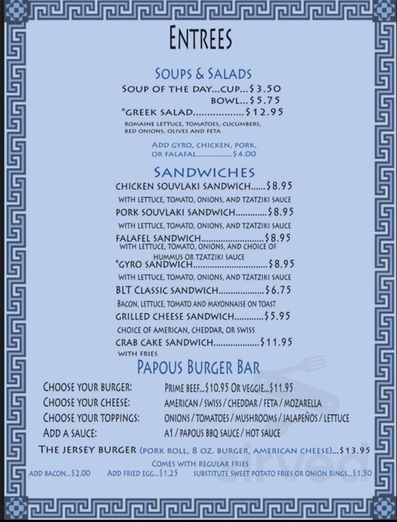 Papous Place menu in Jackson, New Jersey, USA
