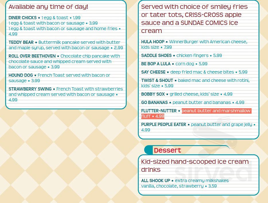 Donna's Diner menu in Sharon, Pennsylvania, USA