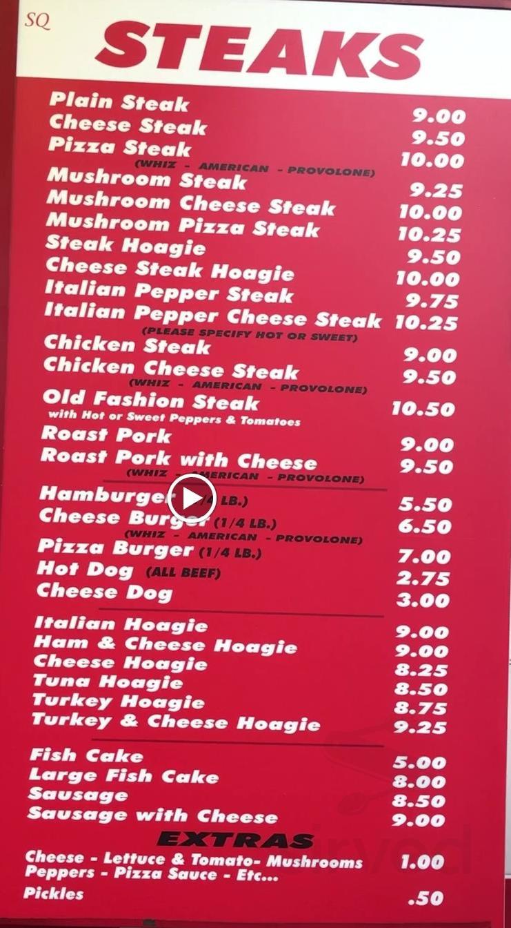 SQ Philip's Steaks menus in Philadelphia, Pennsylvania, United States