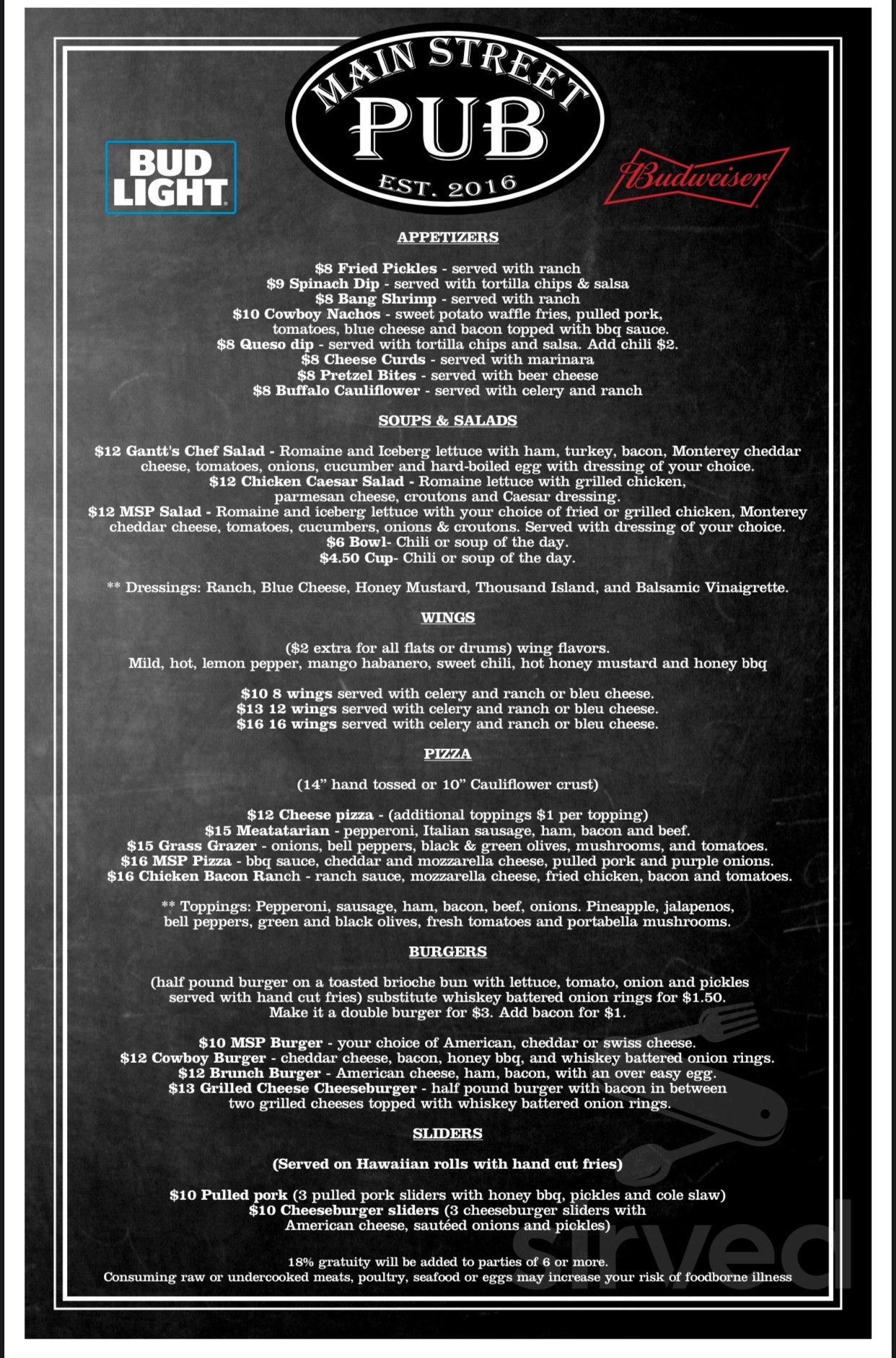 Menu - LaGrange GA's Main Street Pub | Sirved