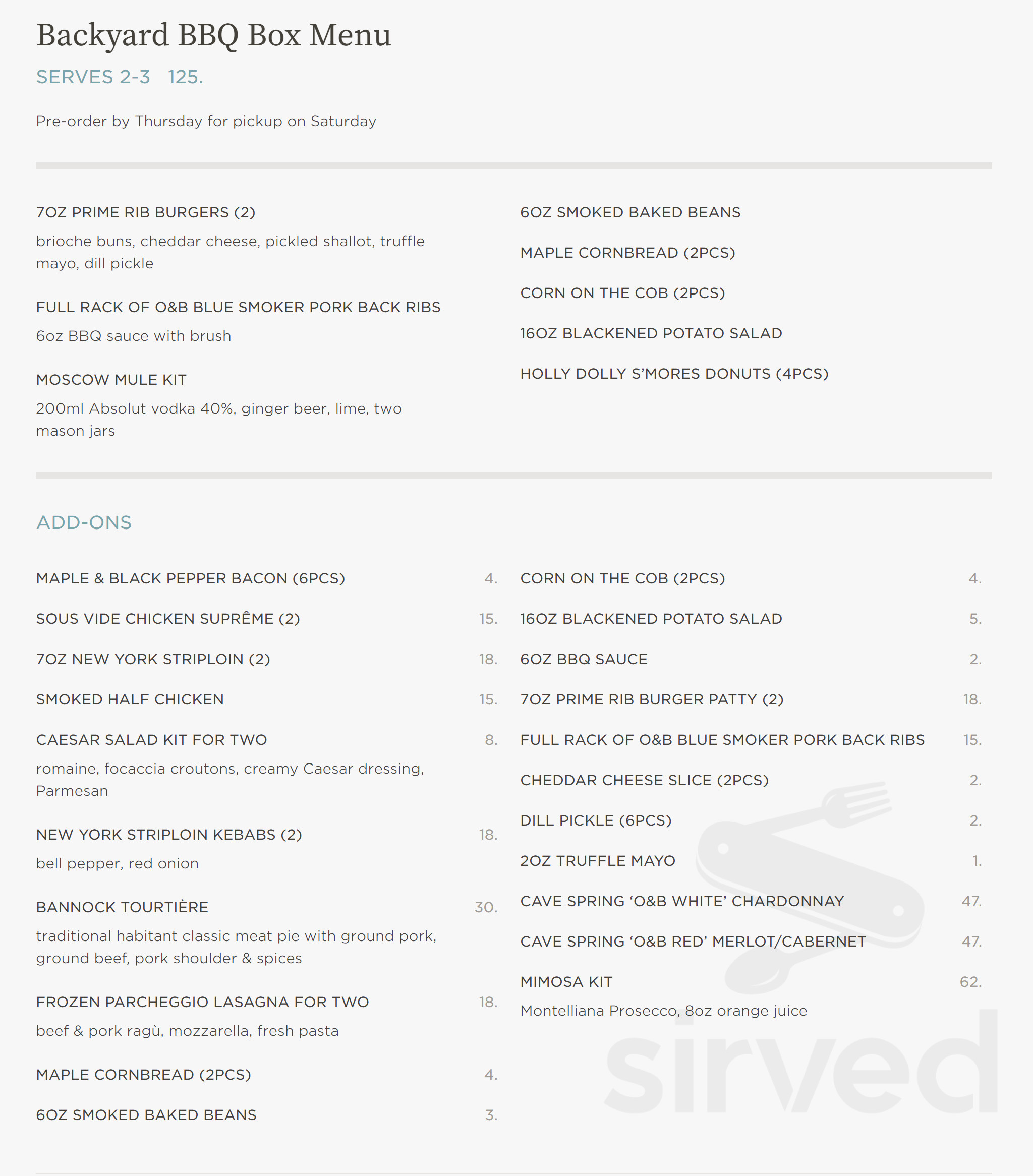 Menu - The Blue Mountains ON's Oliver & Bonacini Café Grill, Blue ...