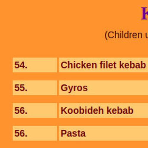 Persian Room Fine Dining menu in Tucson, Arizona, USA