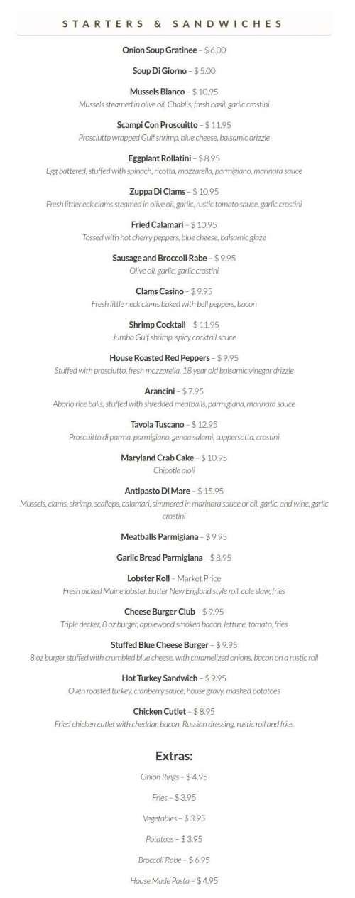 Brookside Inn Restaurant menu in Oxford, Connecticut, USA