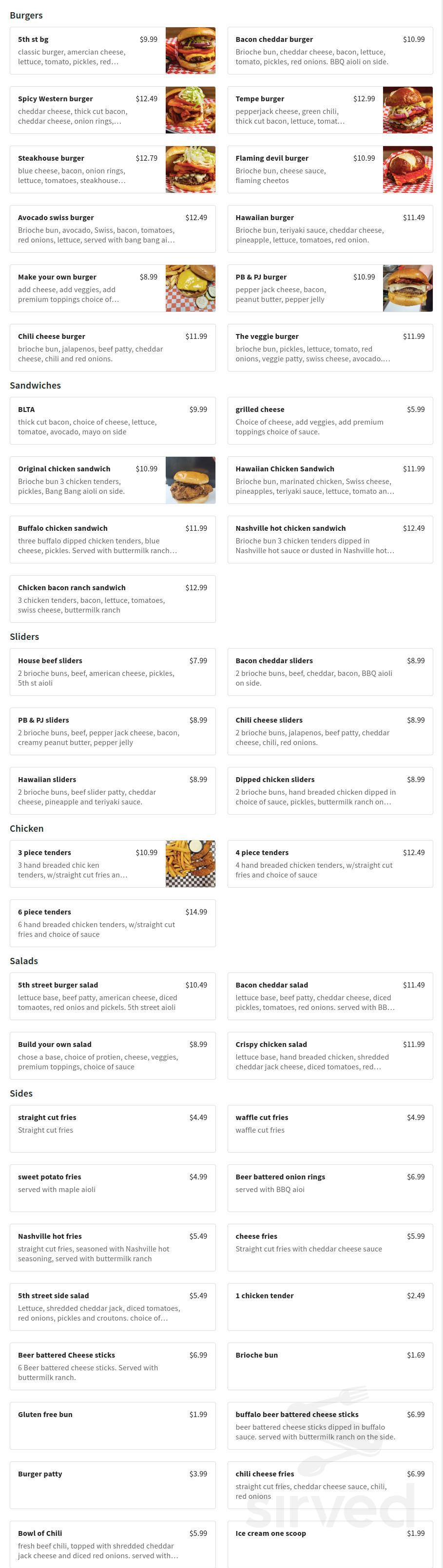 Menu - Tempe AZ's 5th Street Burger & Fries | Sirved