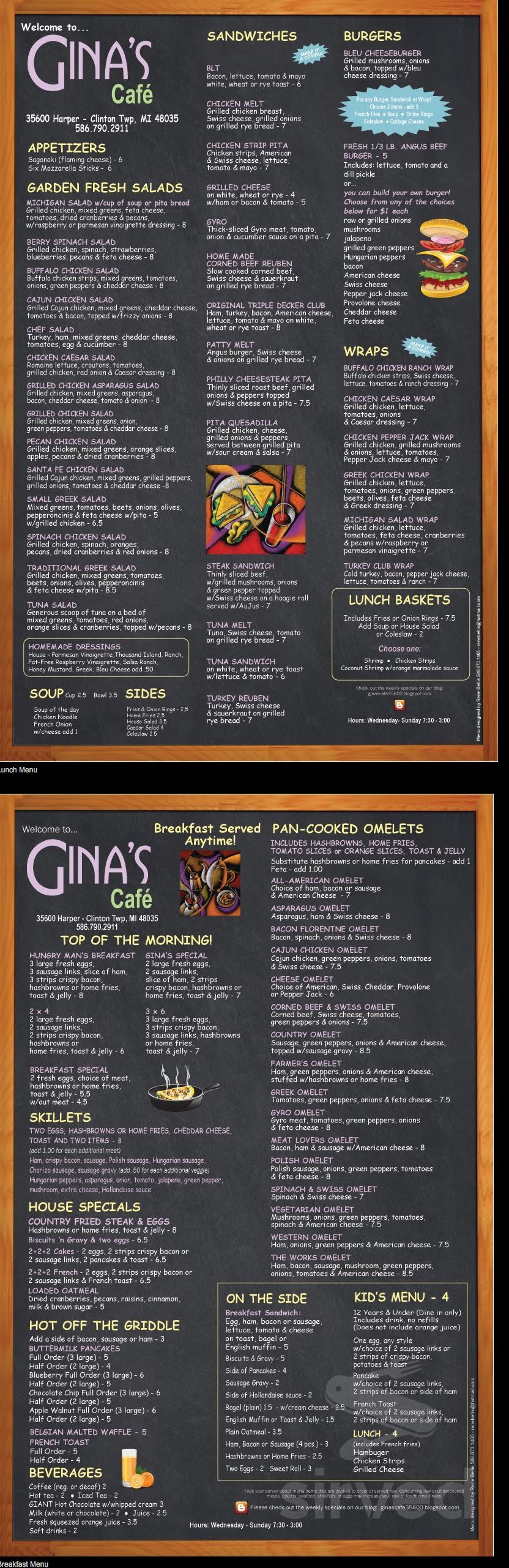 Menu for Gina's Cafe in Clinton Twp, MI | Sirved