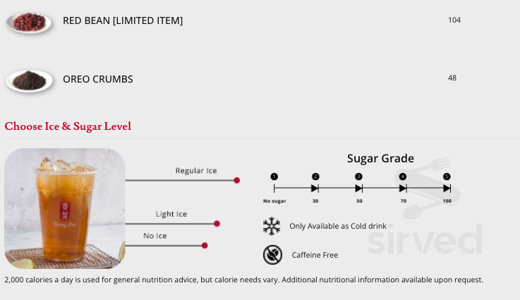 Gong cha menu in Albany, New York, USA