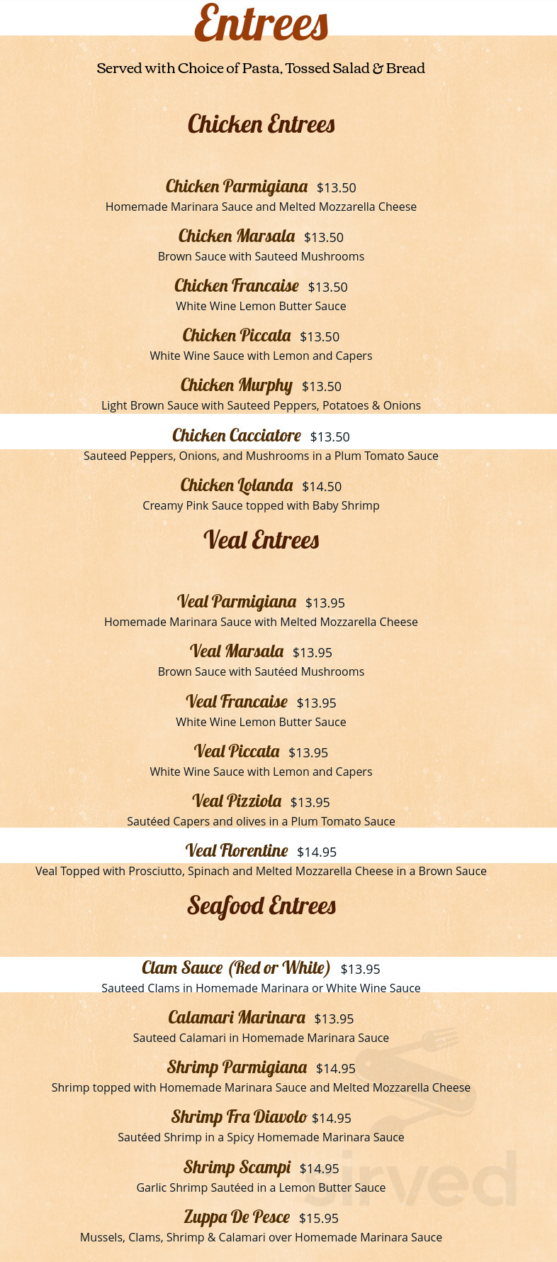 Menu - Philadelphia PA's Dolce Pizza Ristorante | Sirved