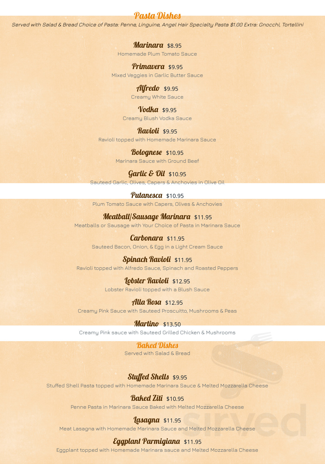 Dolce Pizza Ristorante menu in Philadelphia, Pennsylvania, USA