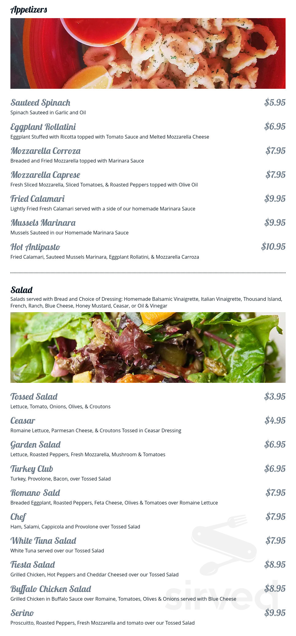Menu - Philadelphia PA's Dolce Pizza Ristorante | Sirved
