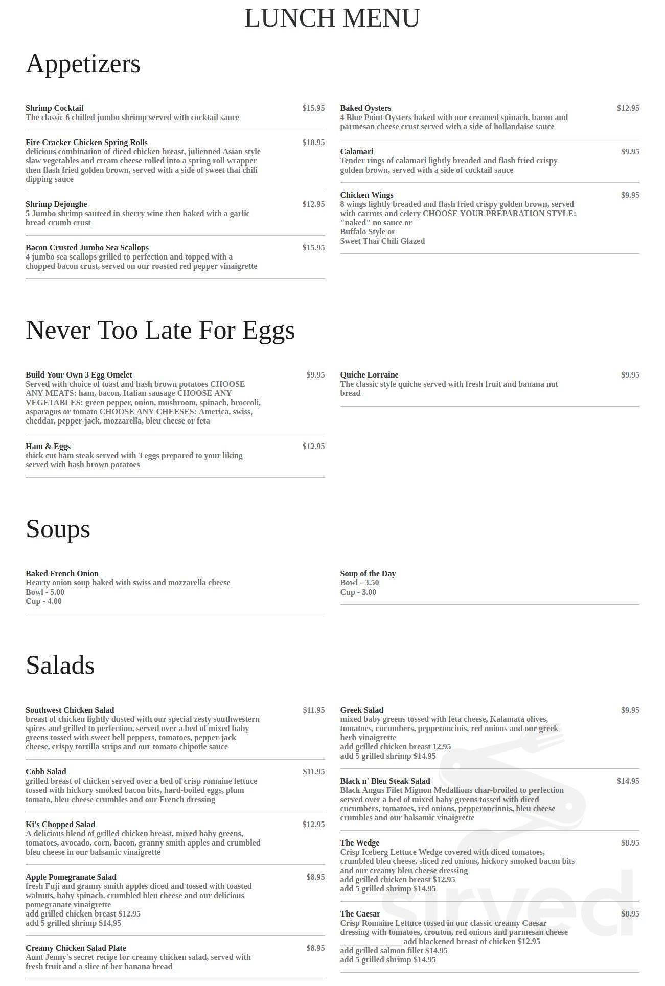 Ki's Steak & Seafood Restaurant menu in Glendale Heights, Illinois, USA