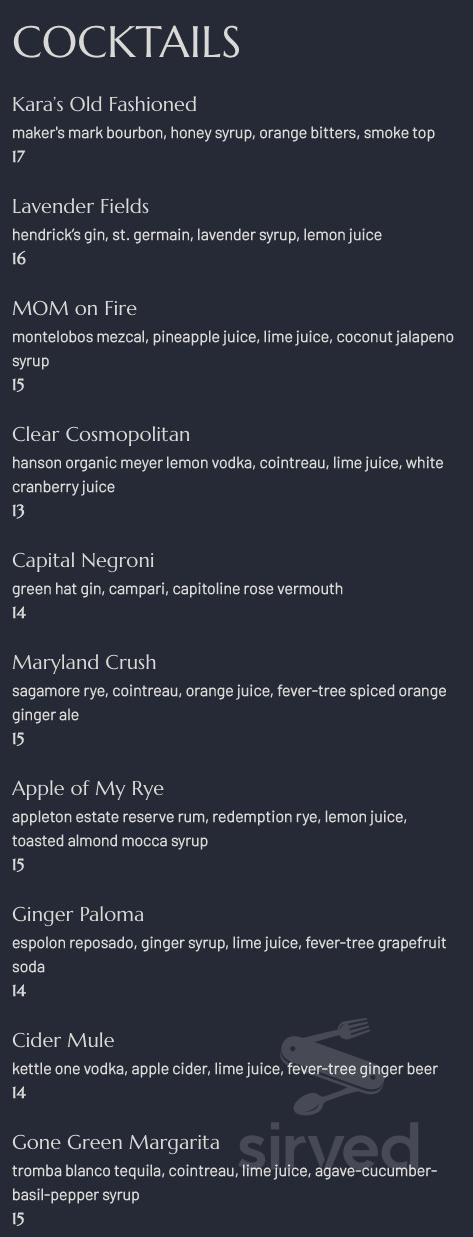 Menu for The Tillery Restaurant & Bar in Owings Mills, MD | Sirved