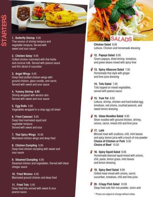 O-Top Thai Restaurant menu in Gardena, California, USA