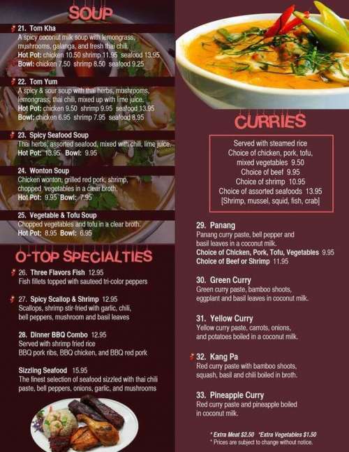 O-Top Thai Restaurant menu in Gardena, California, USA