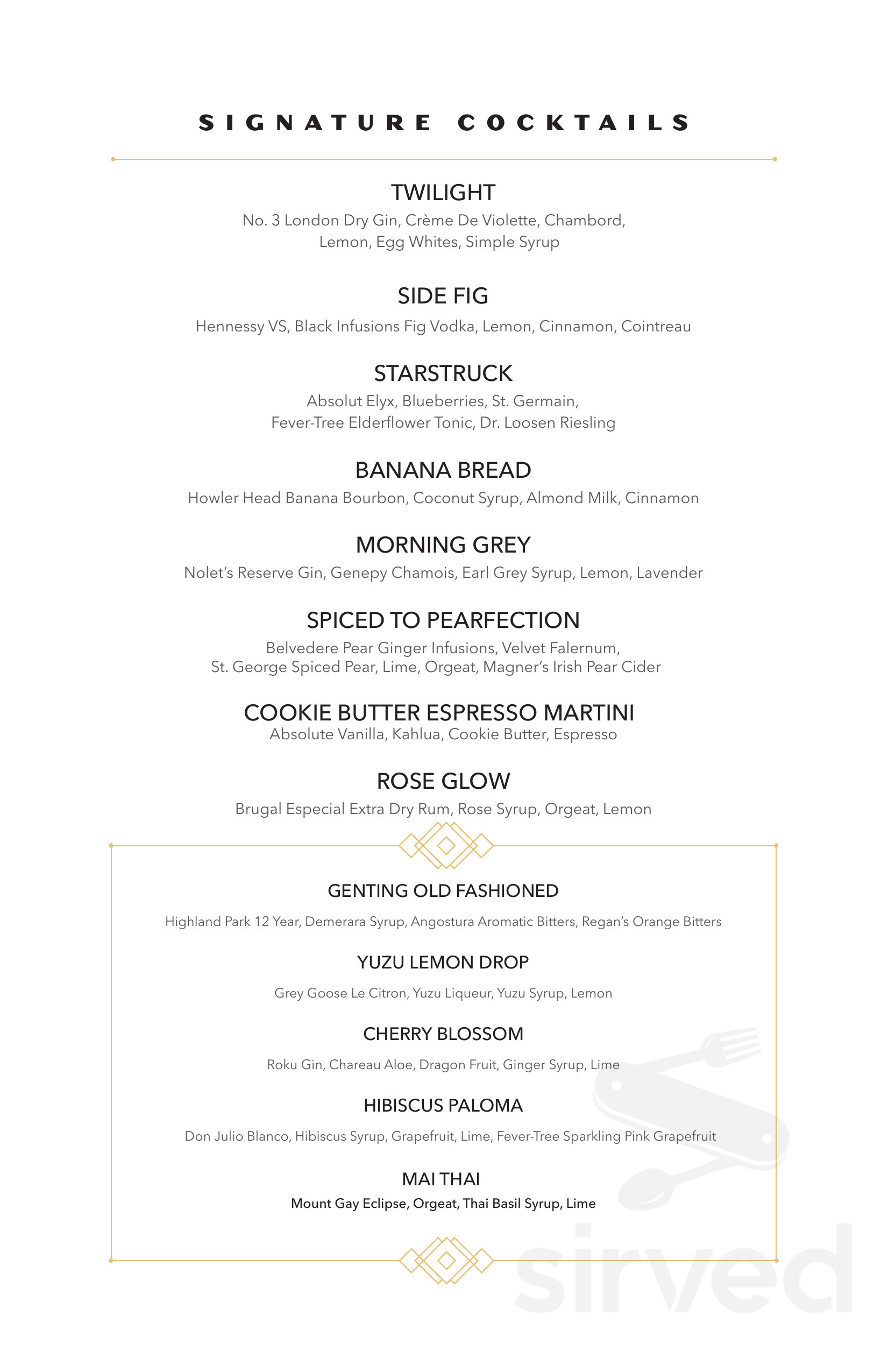 Allē Lounge on 66 menu in Las Vegas, Nevada, USA