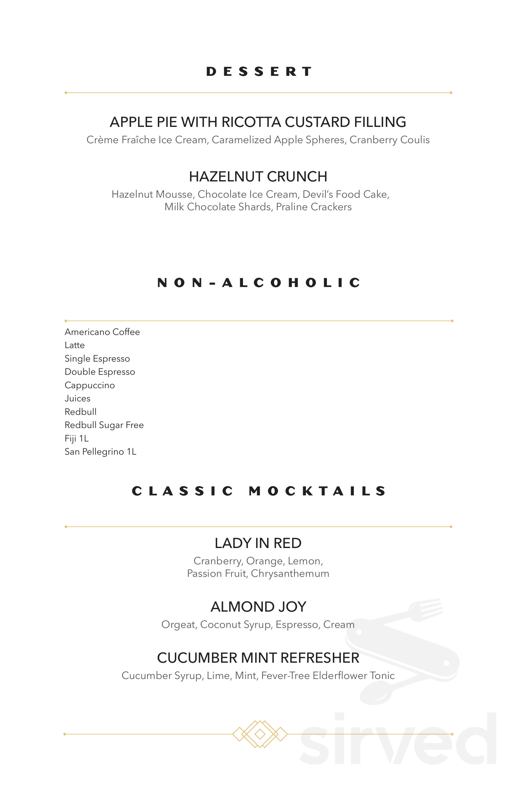 Allē Lounge on 66 menu in Las Vegas, Nevada, USA
