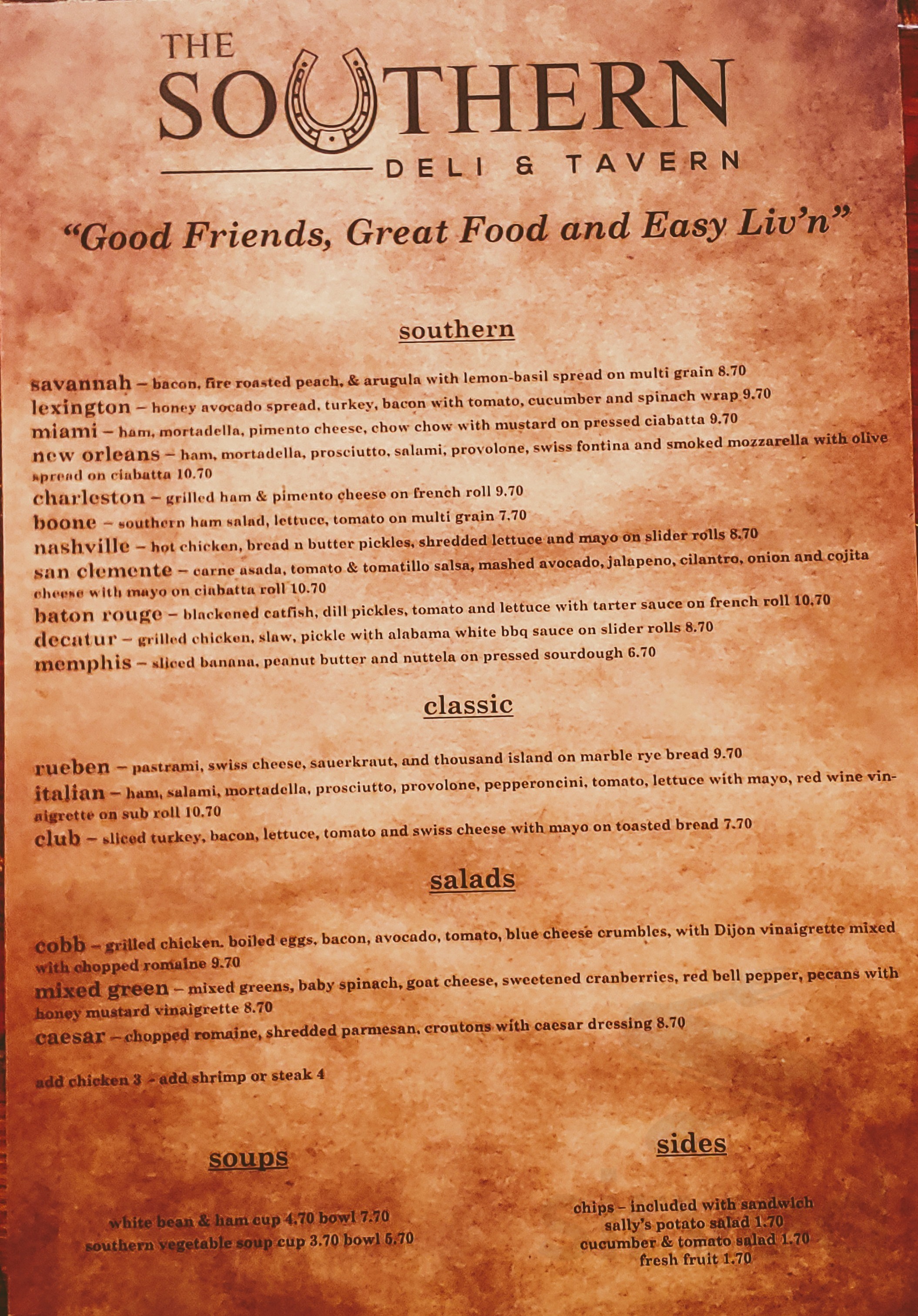 Menu - Lexington KY's The Southern Deli & Tavern | Sirved