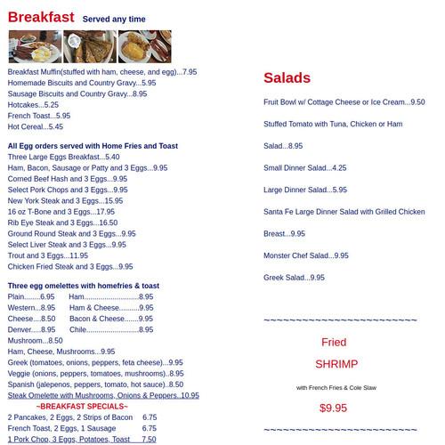 Vickie's Diner menu in Las Vegas, Nevada, USA