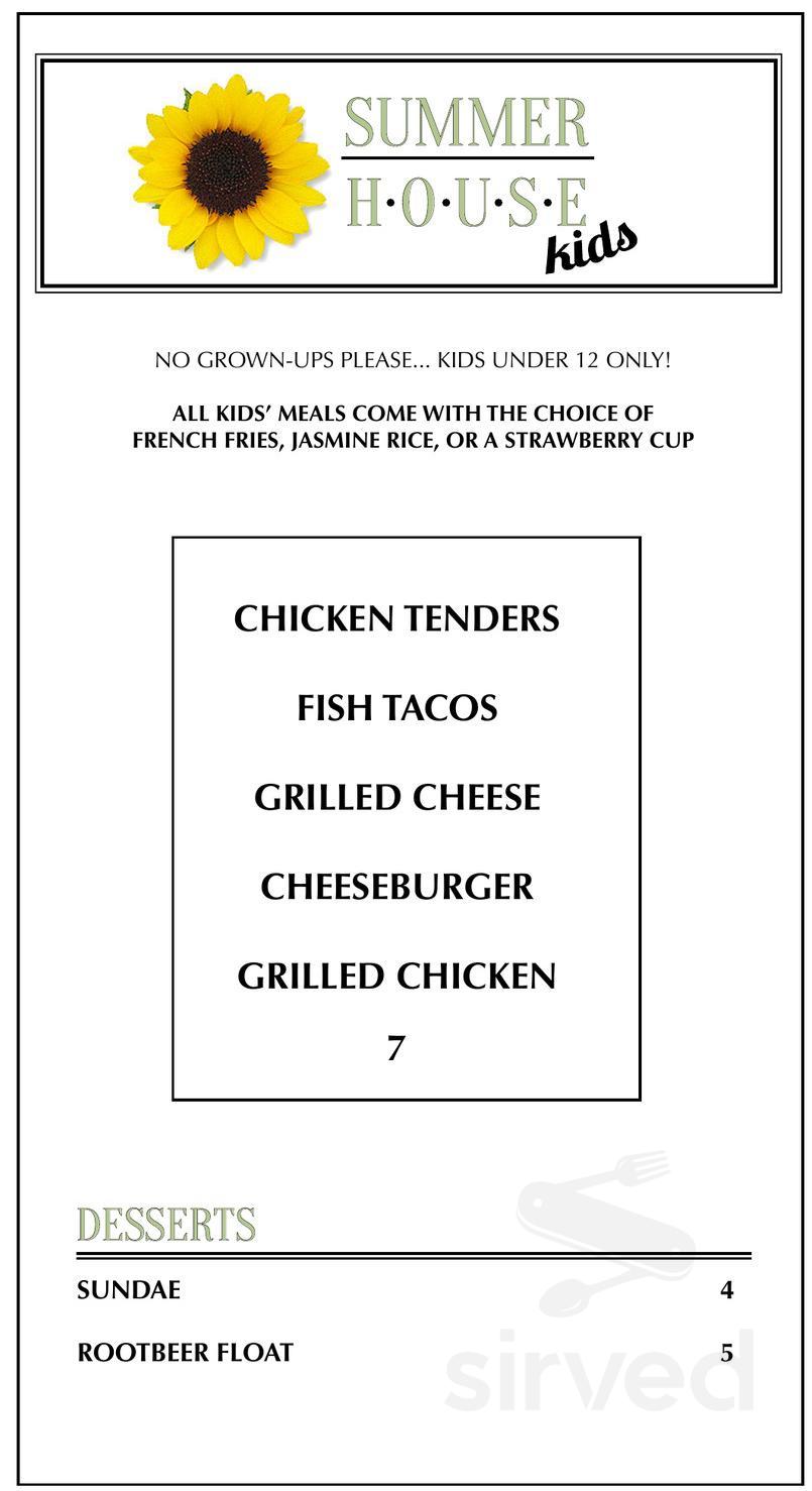 Summer House menu in Corona Del Mar, California, USA