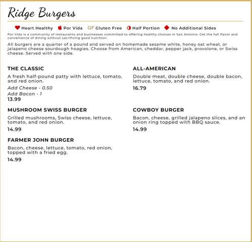 Cafe at The Ridge menu in Kerrville, Texas, USA
