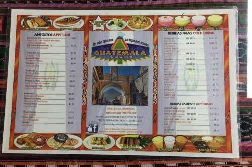 Guatemala Restaurant menu in Houston, Texas, USA