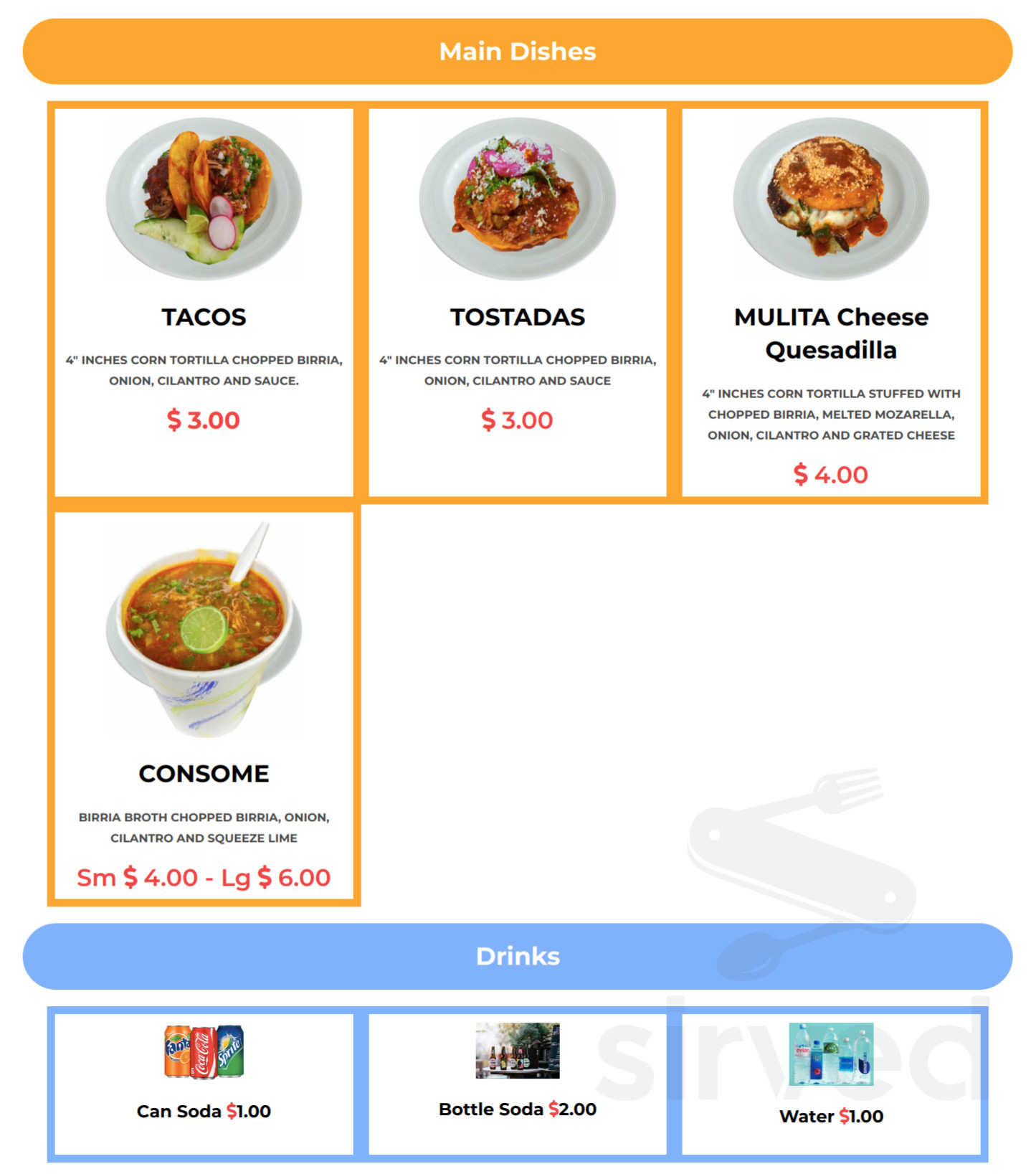 Menu for Birria-Landia in Queens, NY | Sirved