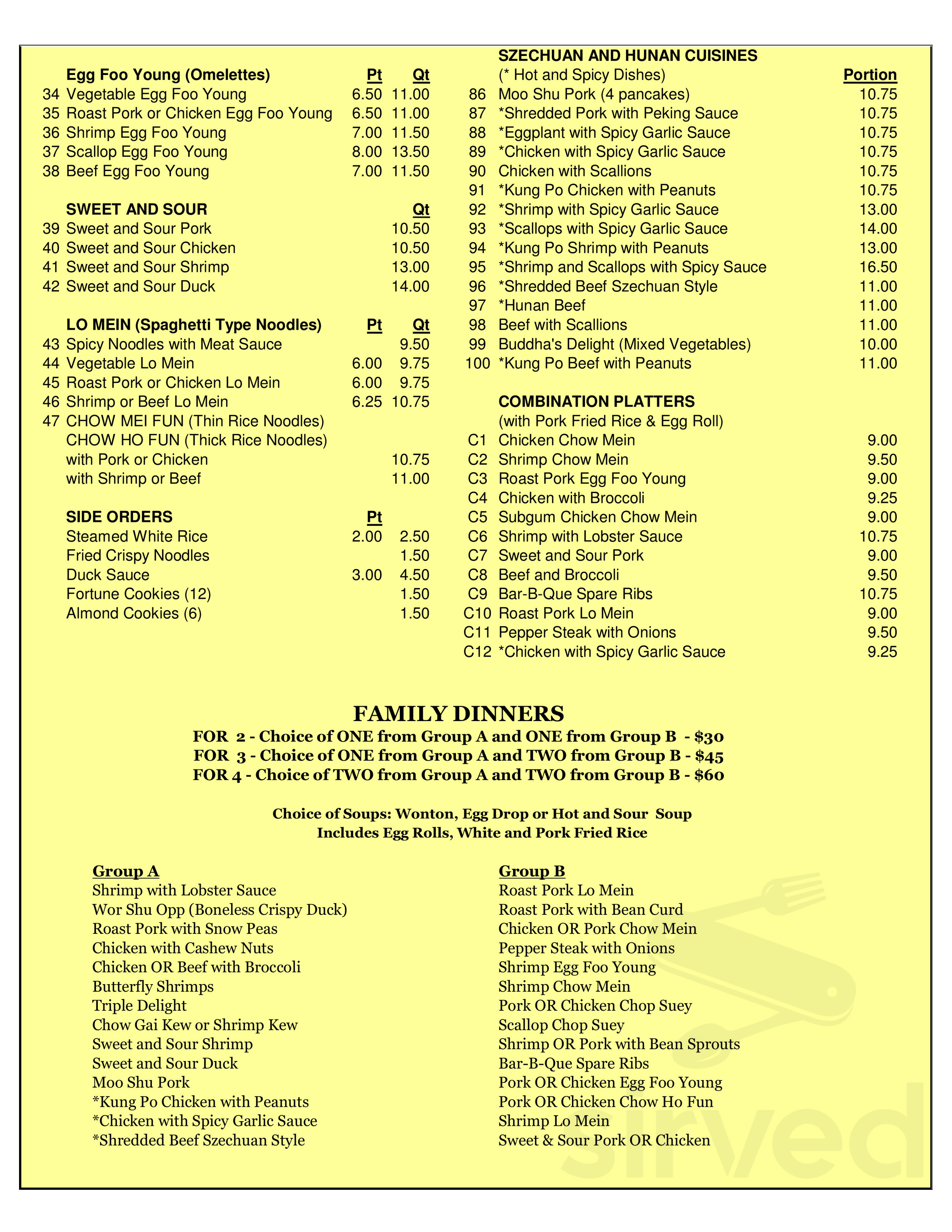 Hong Kong Palace menus in Hackettstown, New Jersey, United States
