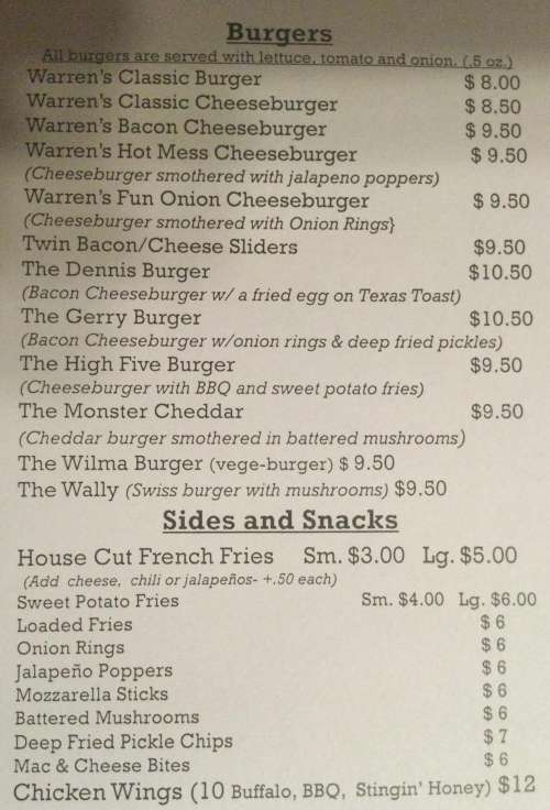Warren's Ice Cream menu in Greenfield Center, New York, USA