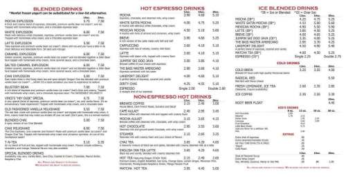 Jitter Bean menu in Lakeport, California, USA