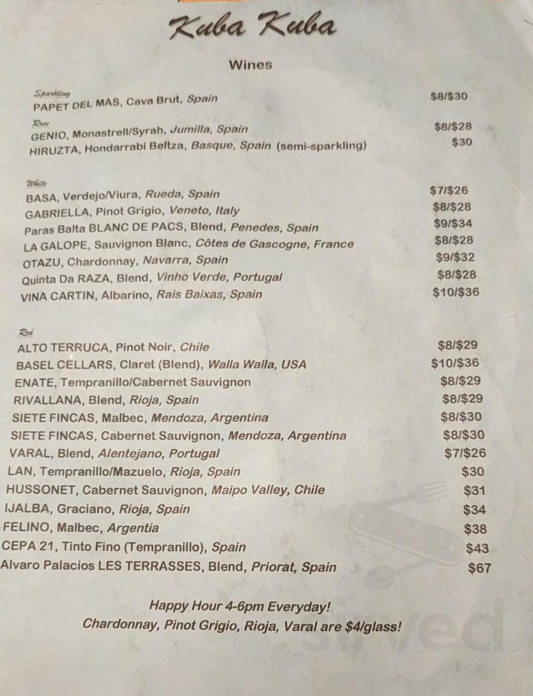 Kuba Kuba menu in Richmond, Virginia, USA