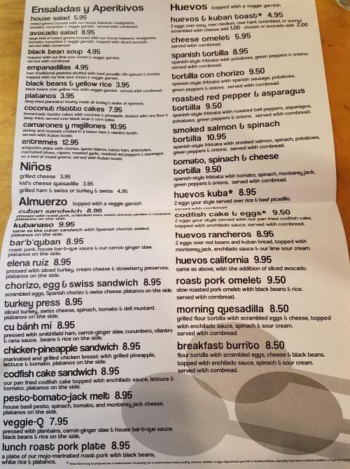 Kuba Kuba menu in Richmond, Virginia, USA