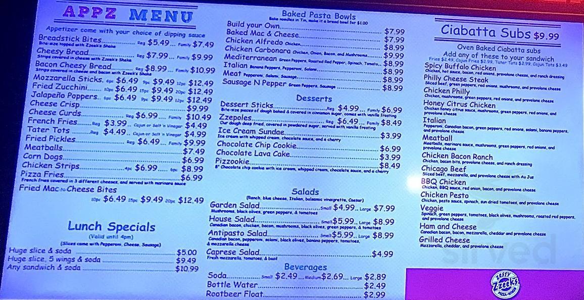 Menu - Tempe AZ's Zzeeks Pizza | Sirved