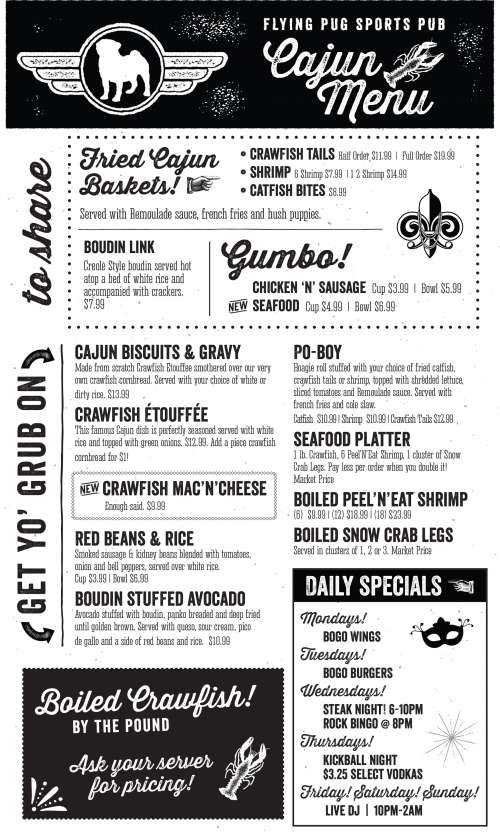 The Flying Pug menu in Spring, Texas, USA