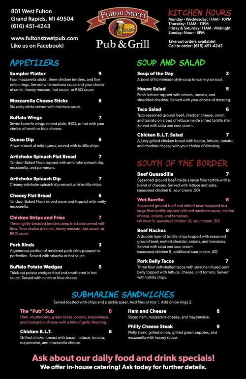 Fulton Street Pub & Grill menu in Grand Rapids, Michigan, USA