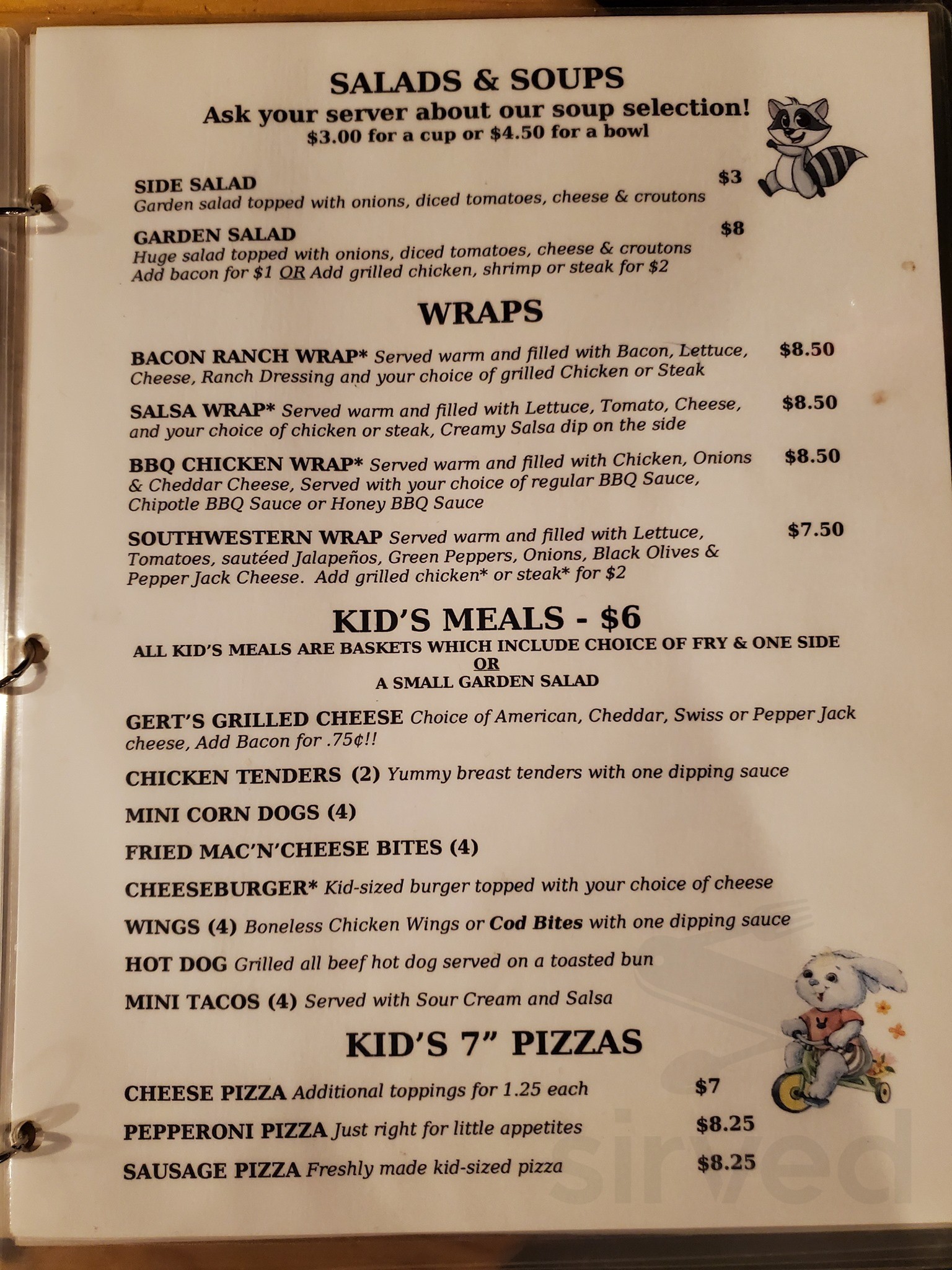 Menu for Roux's Roadhouse 73 in Nekoosa, WI | Sirved
