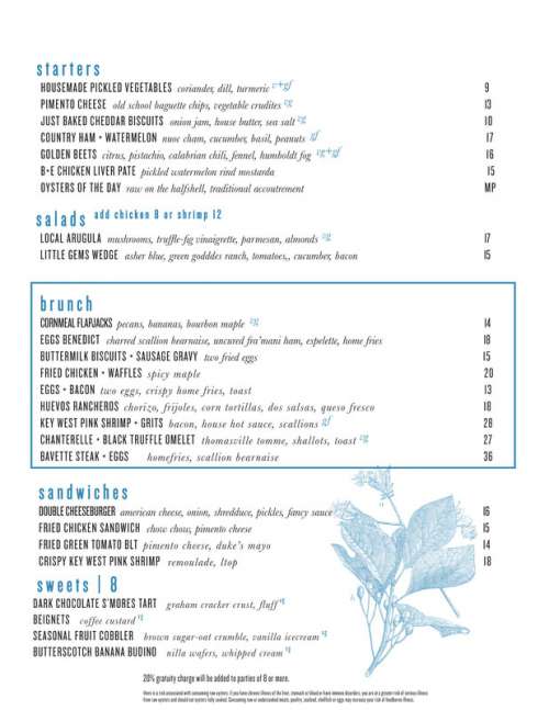 Sassafras menu in West Palm Beach, Florida, USA