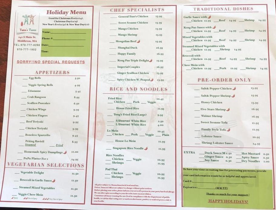 Menu for Tung’s Taste in Middleton, MA | Sirved