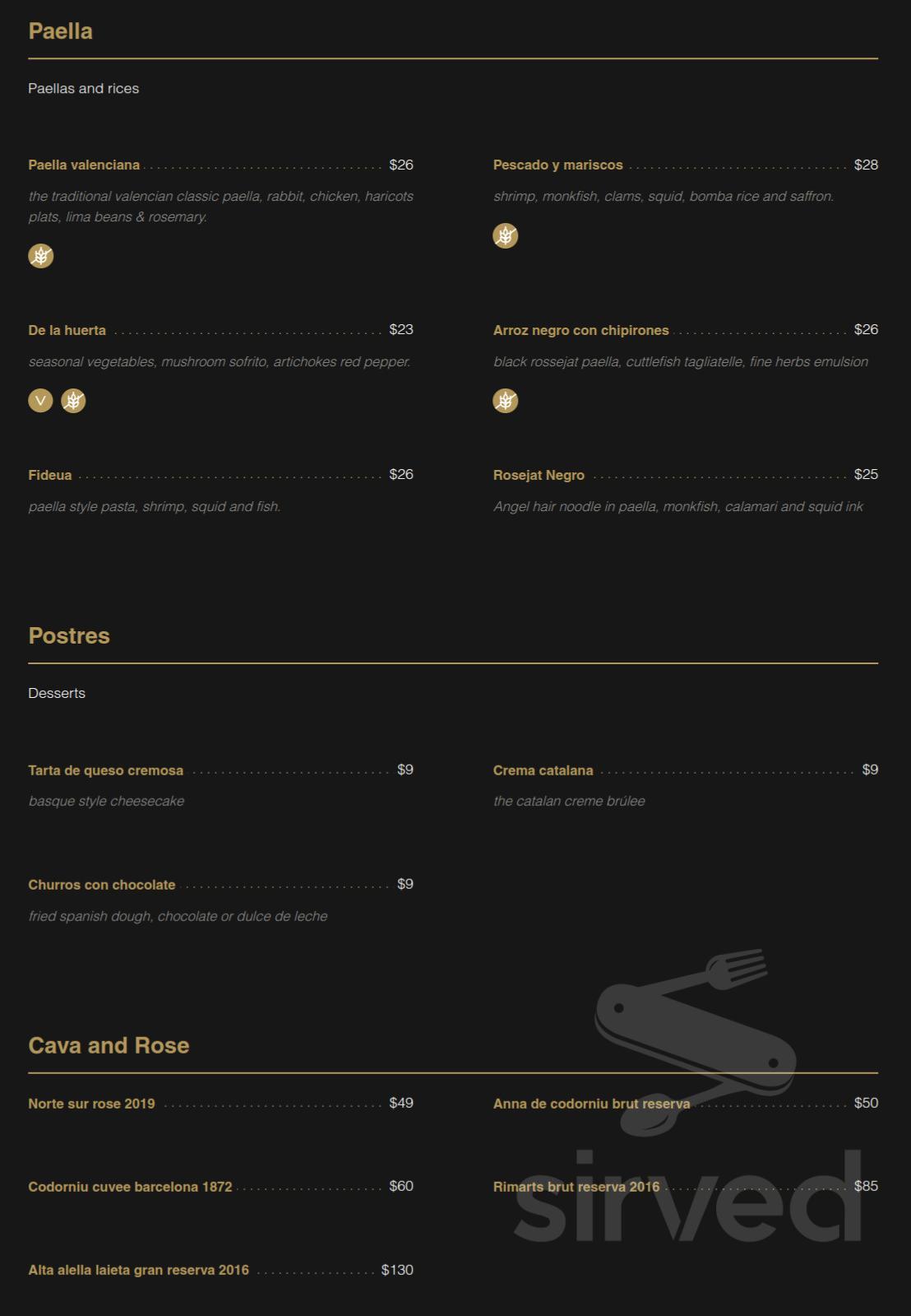 Bar Catalina menus in Mississauga, Ontario, Canada